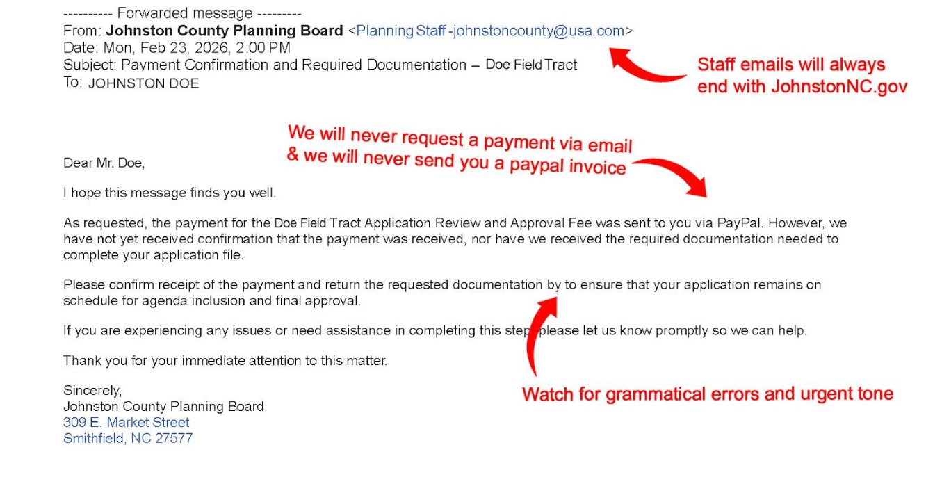 Johnston County Warns Public Of Planning Board Email Scam – JoCo Report